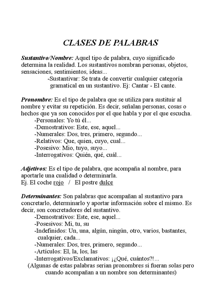Clases de Palabras: Sustantivo/Nombre: Aquel Tipo de Palabra, Cuyo ...