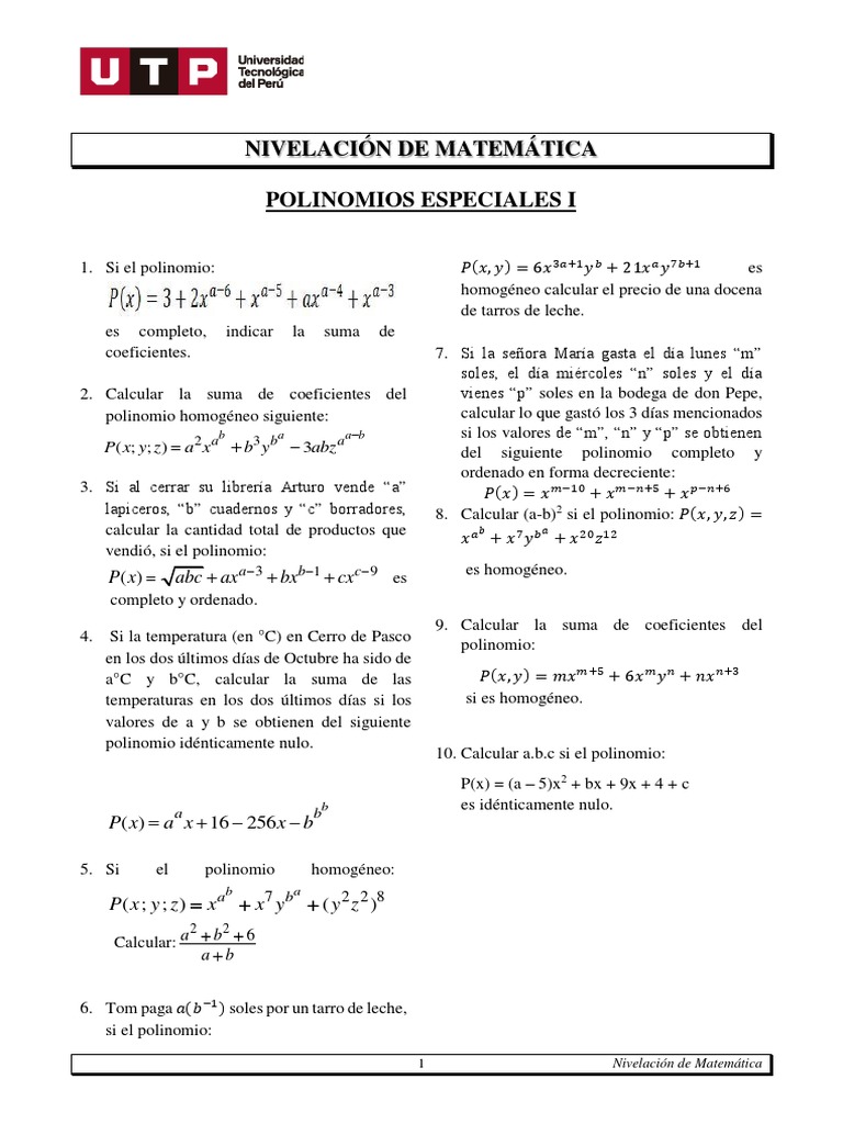 S03.s2-Resolver Ejercicios - Polinom Esp I | PDF | Álgebra | Álgebra abstracta