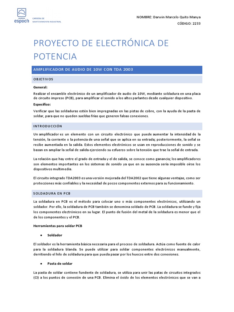 Informe - Amplificador de Audio | PDF | Soldadura | Construcción