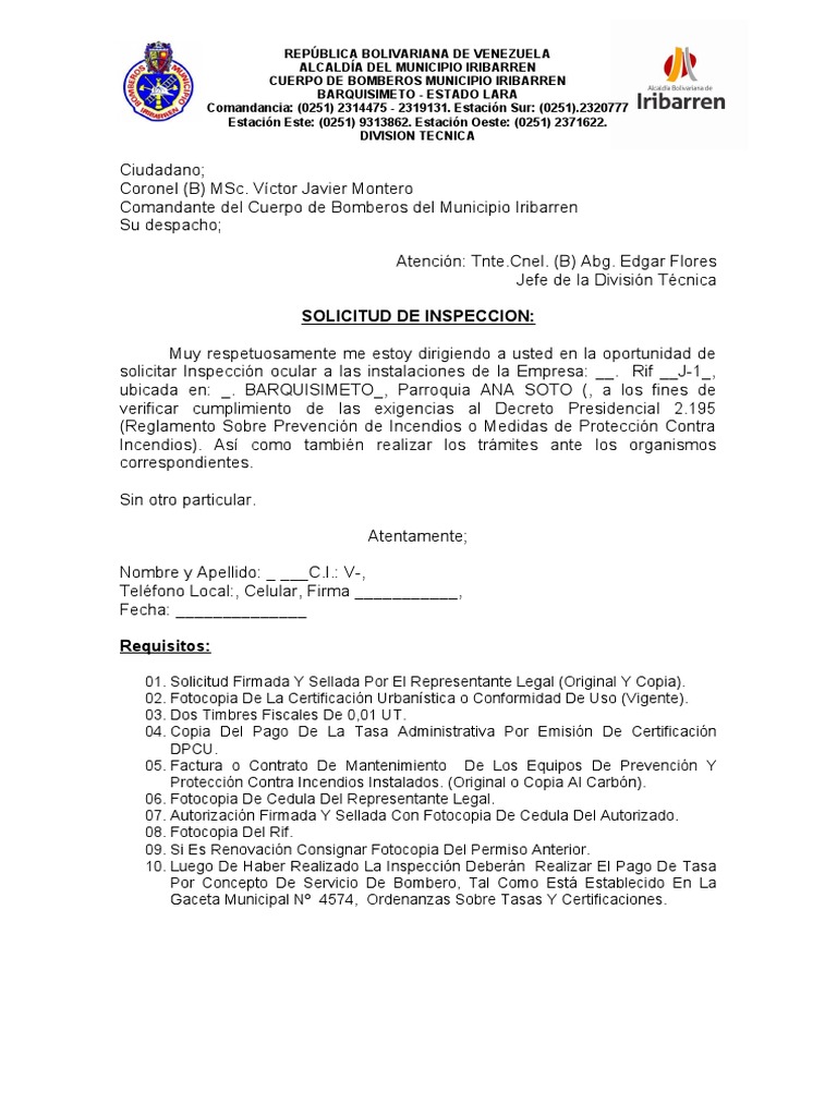430766631-Solicitud-Inspeccion-Bomberos-MUNICIPIO IRIBARREN ACT | PDF