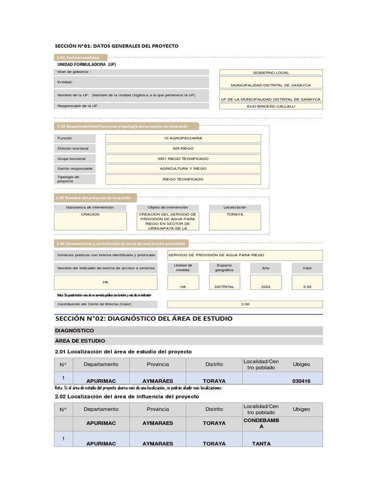 Ficha Simplificada Riego Toraya | PDF | Infraestructura | Tasa interna de retorno
