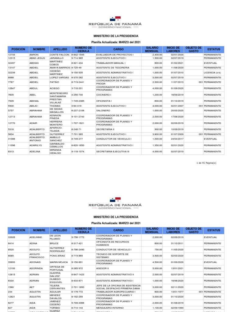 Planilla-mes-de--marzo-de-2021 | PDF