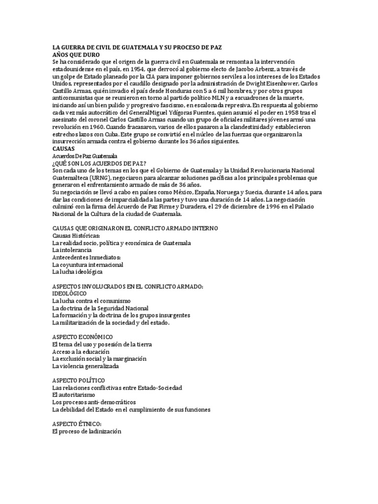La Guerra de Civil de Guatemala y Su Proceso de Paz | PDF | Frente ...