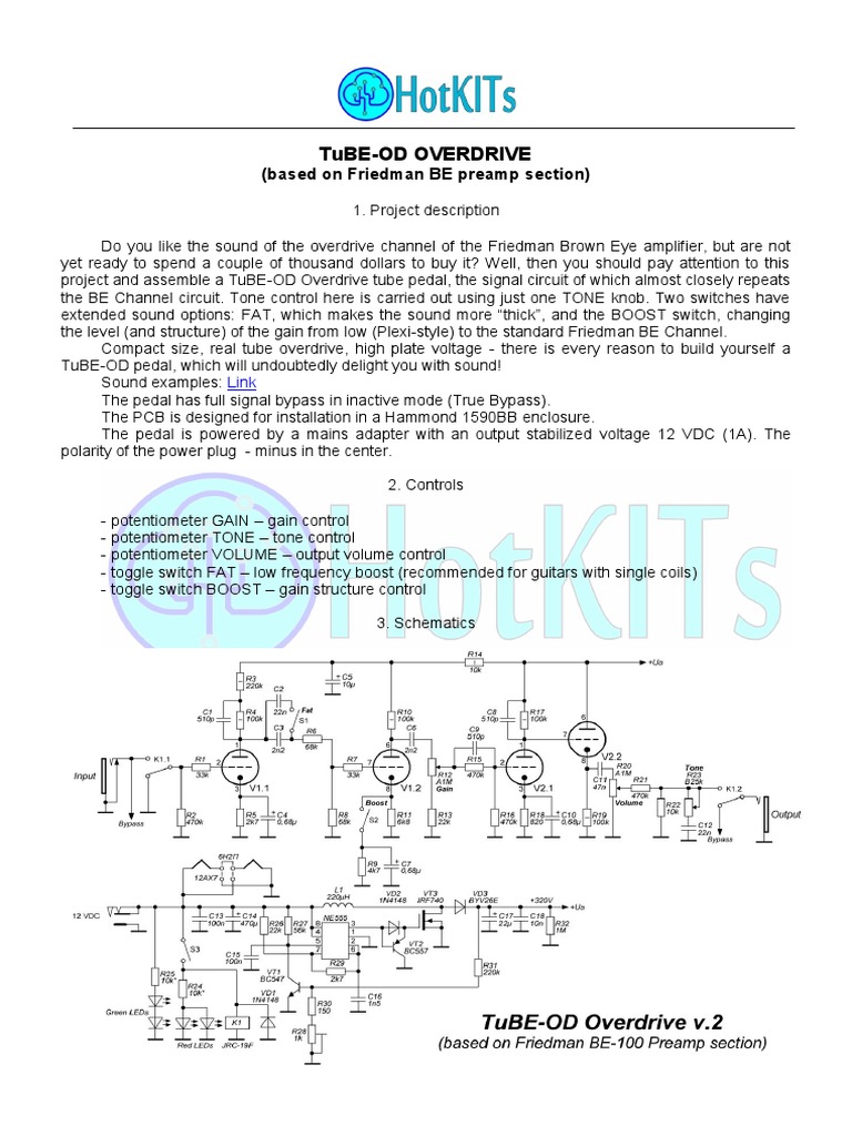 Tube-Od Overdrive: (Based On Friedman BE Preamp Section) | PDF | Power Supply | Capacitor