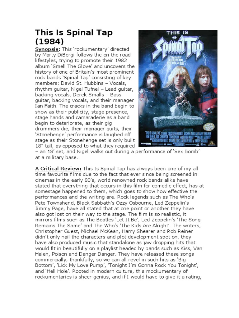 Spinal Tap | PDF | Rock Music | Leisure