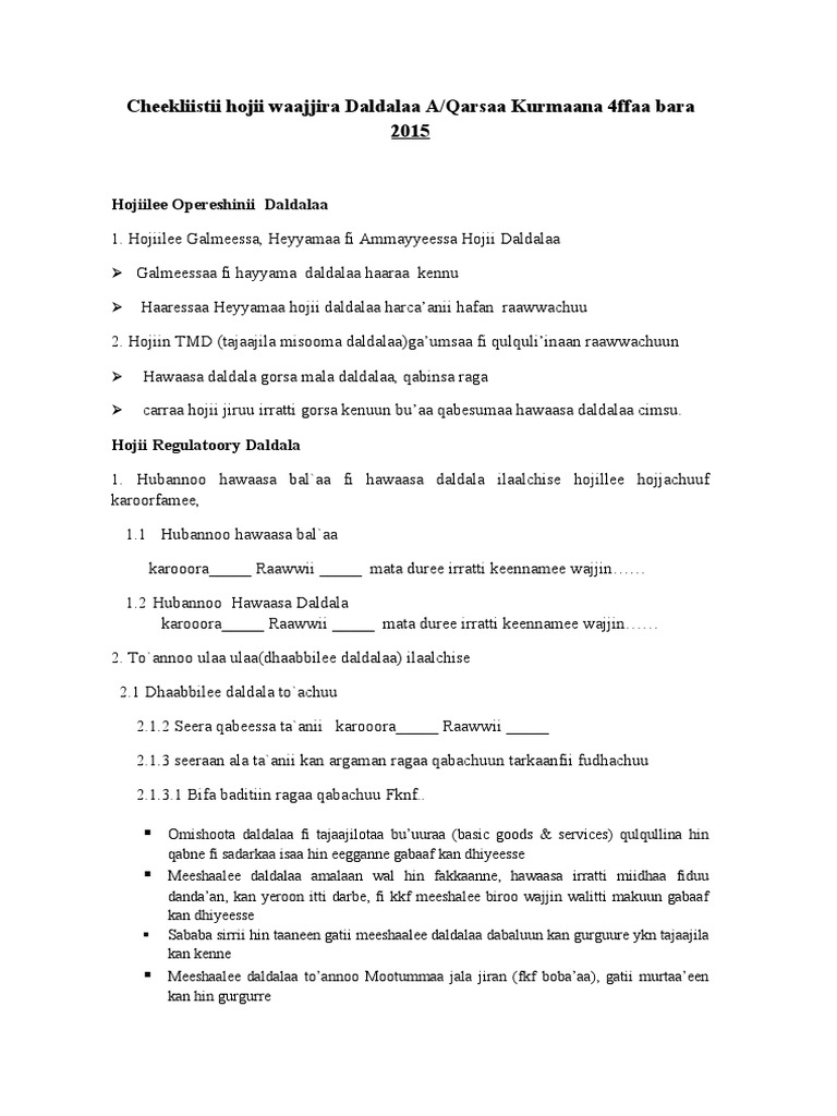 Cheekliistii Hojii Waajjira Daldalaa | PDF