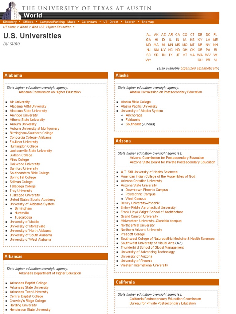 U.S. Universities by State Directory | PDF | Indiana | Florida