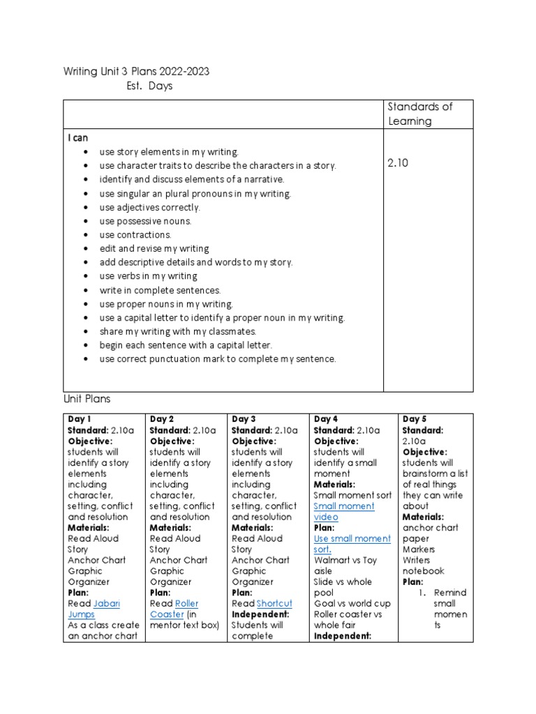 Unit 4 Writing Plans-Personal Narrative | PDF | Noun | Grammatical Number