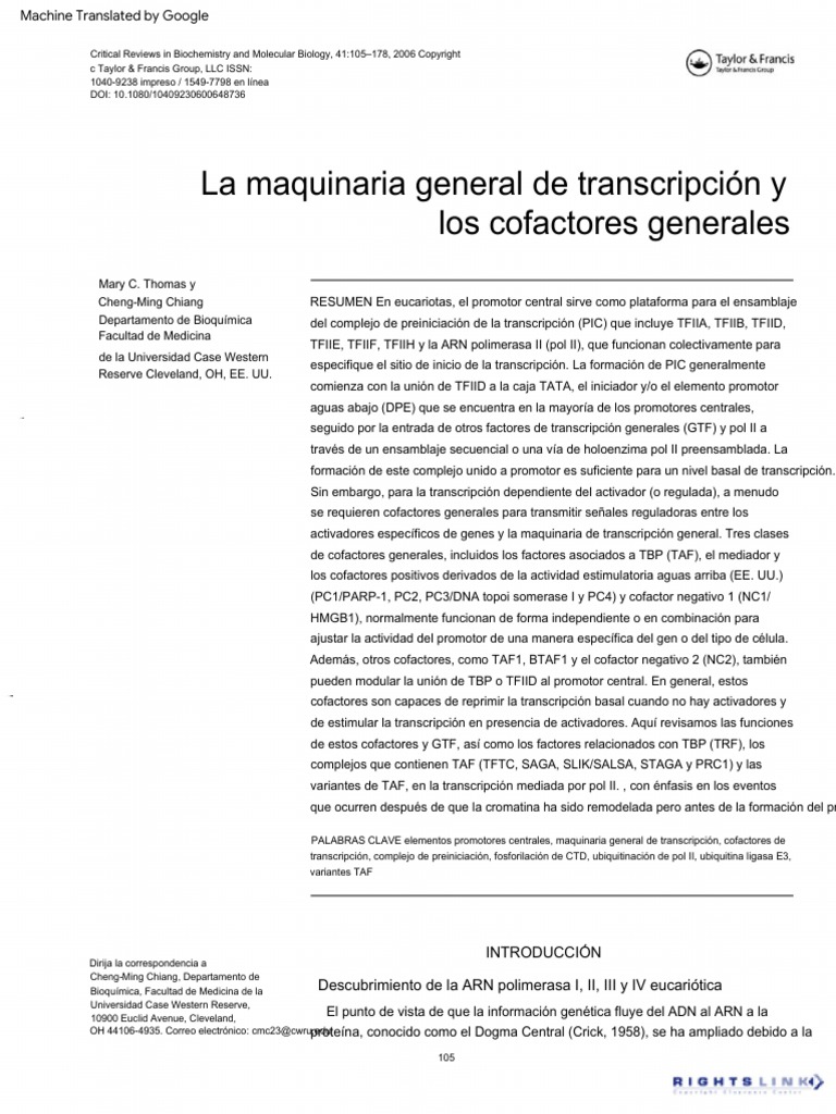 Factores Generales de La Transcripcion | PDF | Rna | Nucleo celular