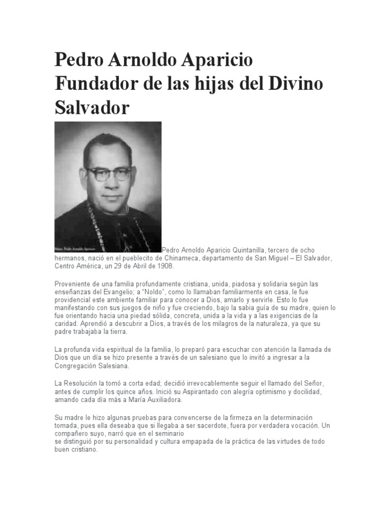 Pedro Arnoldo Aparicio Fundador de Las Hijas Del Divino Salvador | PDF | Ciencias sociales ...