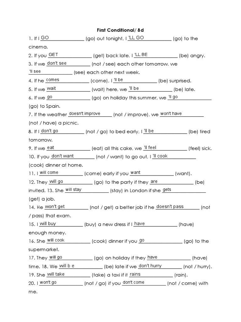 First Conditional Test With Answers To Practice | PDF