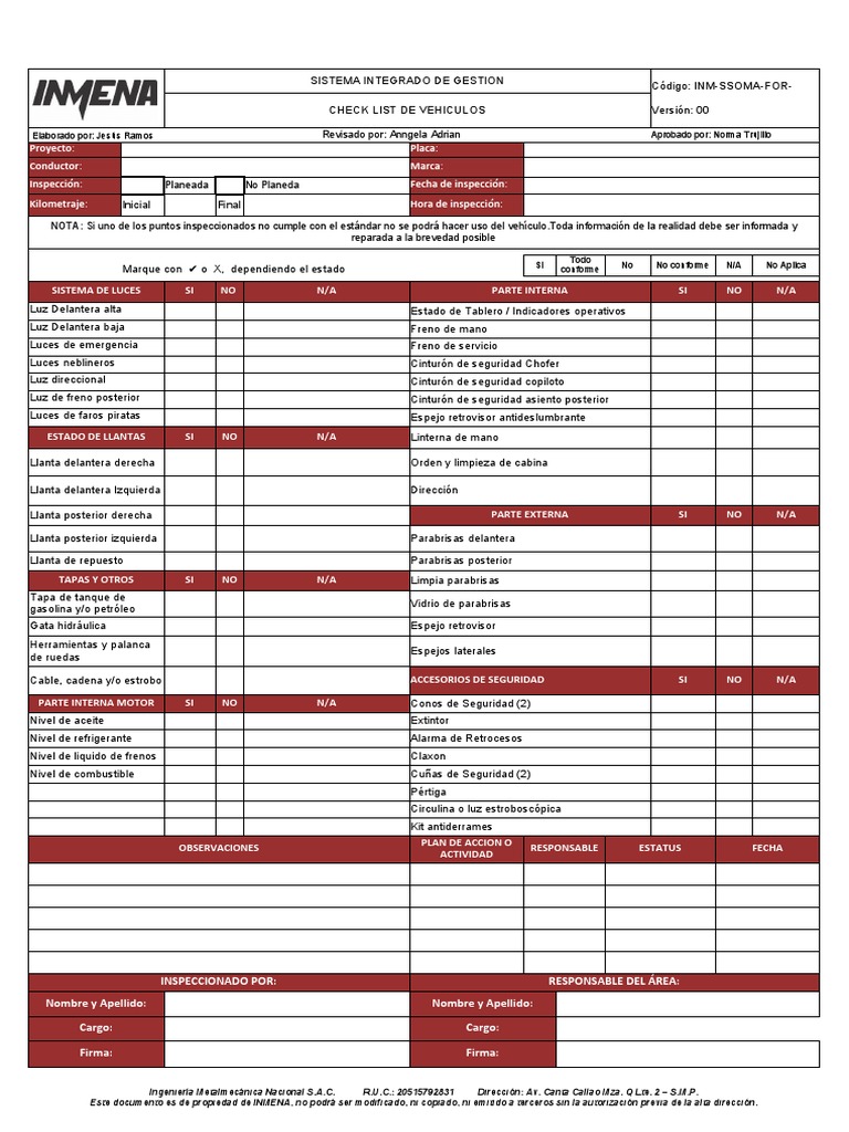 Check List de Vehiculos: Revisado Por: Anngela Adrian | PDF | Industria ...