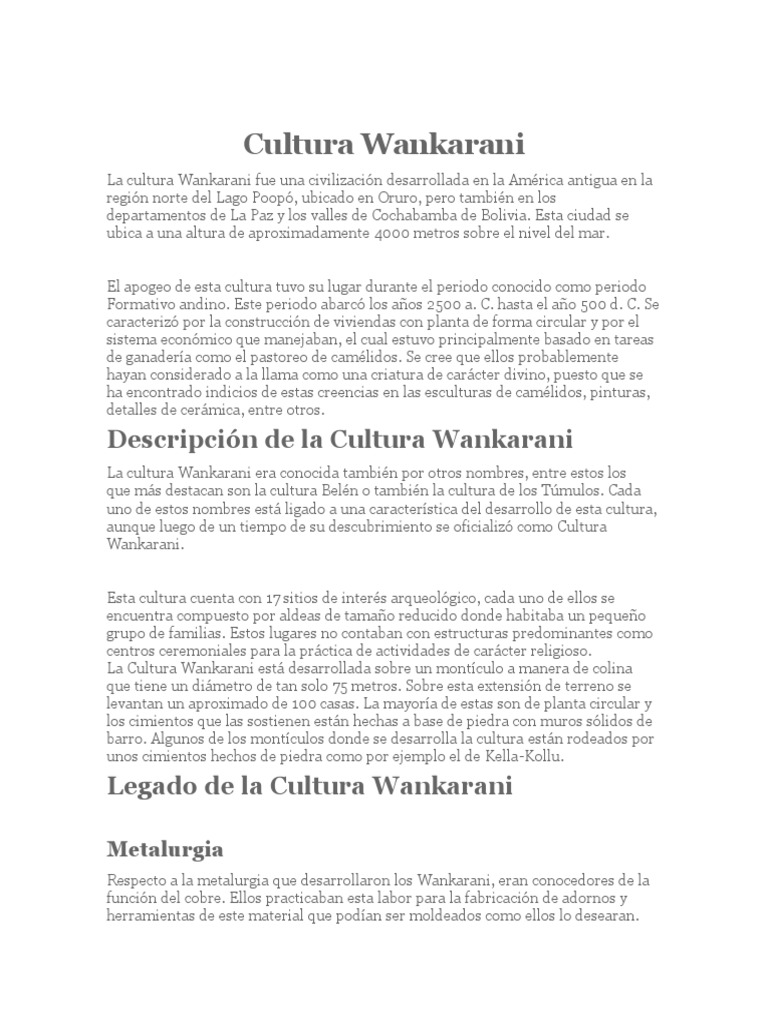 Cultura Wankarani y Wari | PDF | Ciencias sociales | Viajes y turismo