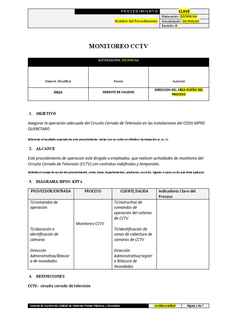 Procedimiento Monitoreo CCTV 01 02 23 | PDF | Circuito cerrado de ...
