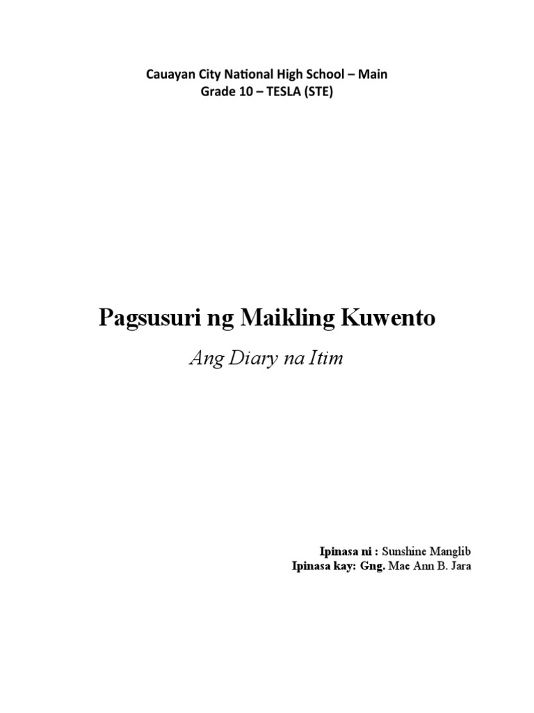 Pagsusuri NG Maikling Kuwento: Ang Diary Na Itim | PDF