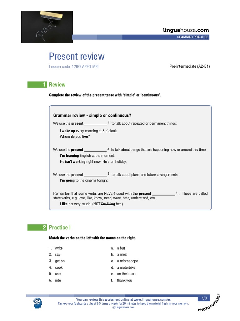 Present Continuous Tense Review | PDF | Linguistics | Grammar