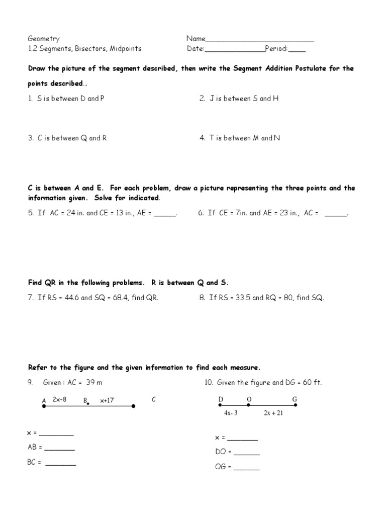 1-2 Segments - WS | PDF | Mathematical Concepts | Geometry