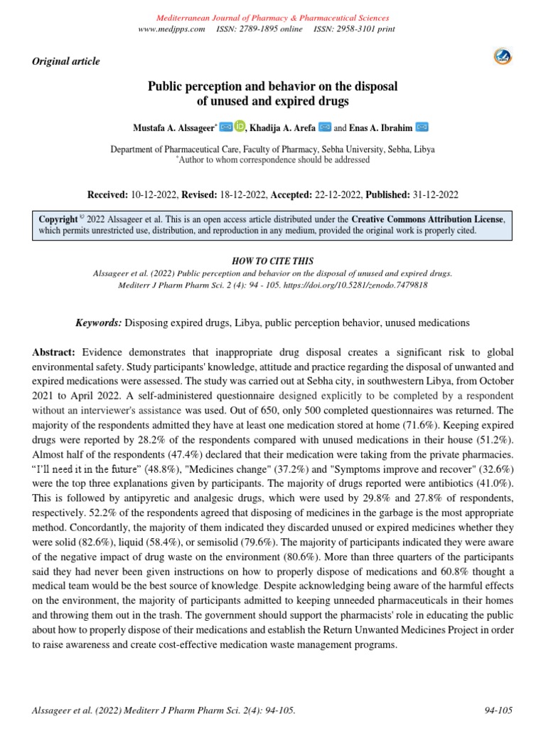 Public Perception and Behavior On The Disposal of Unused and Expired ...