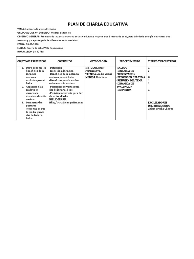 Plan de Charla Educativa | PDF