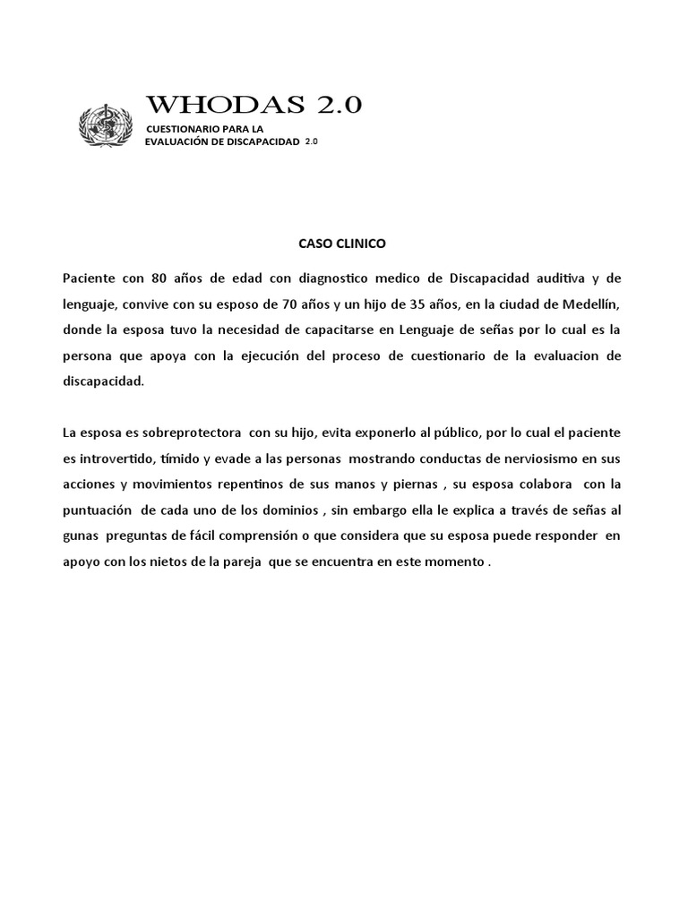 Evaluación de Discapacidad WHODAS 2.0 | PDF | Medicina CLINICA