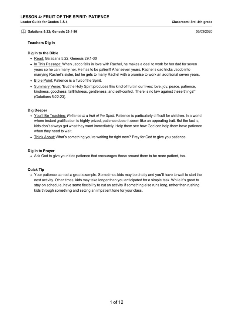 05 03 20 GR 3 5 Lesson Patience | PDF | Patience | Jacob