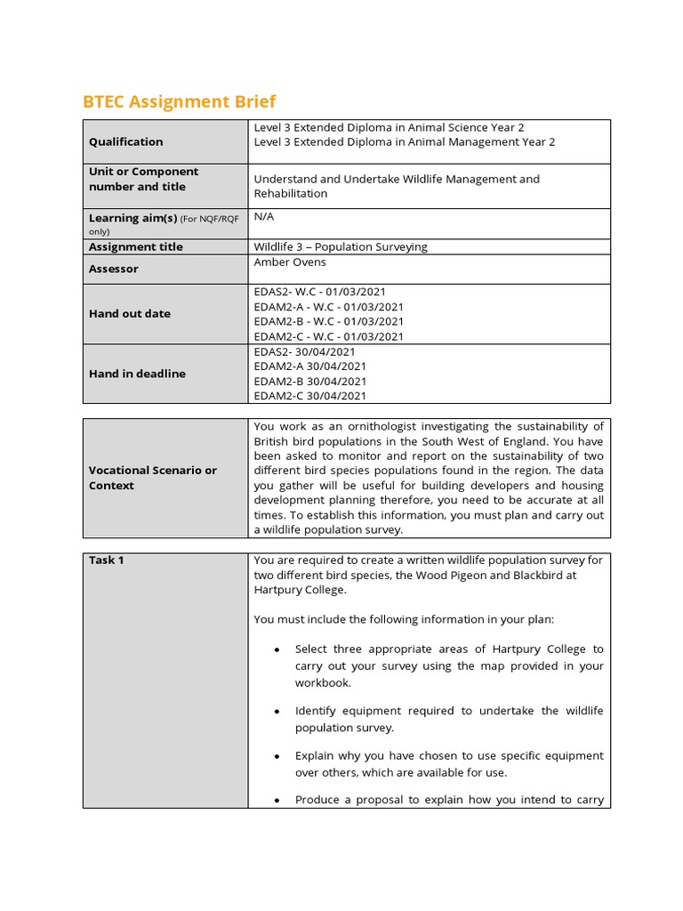 Btec Assignment Brief Qualification Unit Or Component Number And Title