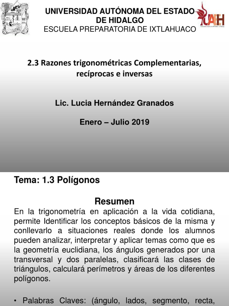 2.3 Razones Trigonométricas Complementarias, Recíprocas e Inversas | PDF | Funciones ...