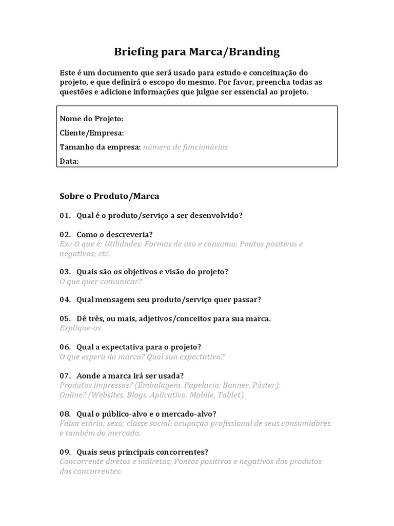 Modelo de Briefing para Branding | PDF