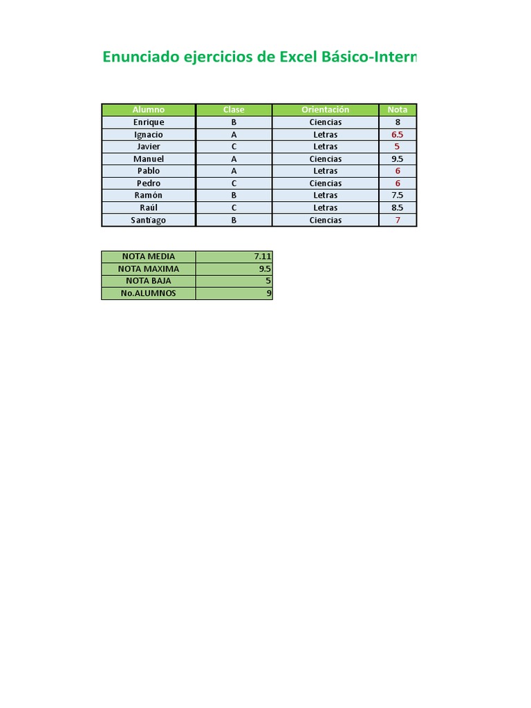 Enunciado Ejercicios de Excel Básico-Intermedio | PDF