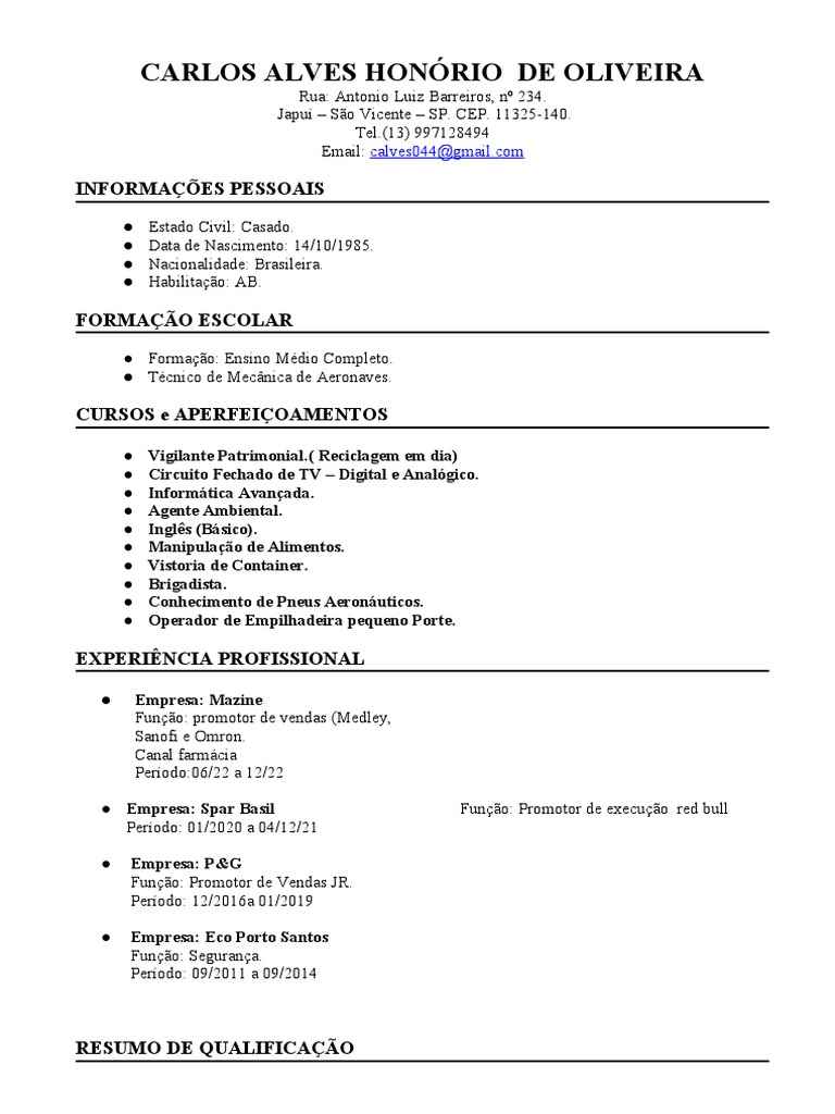 Carlos Currículo | PDF