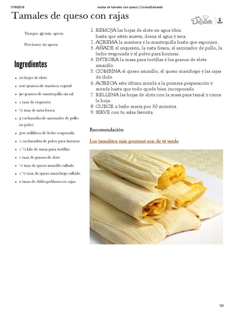 Receta de Tamales Con Queso - CocinaDelirante | PDF