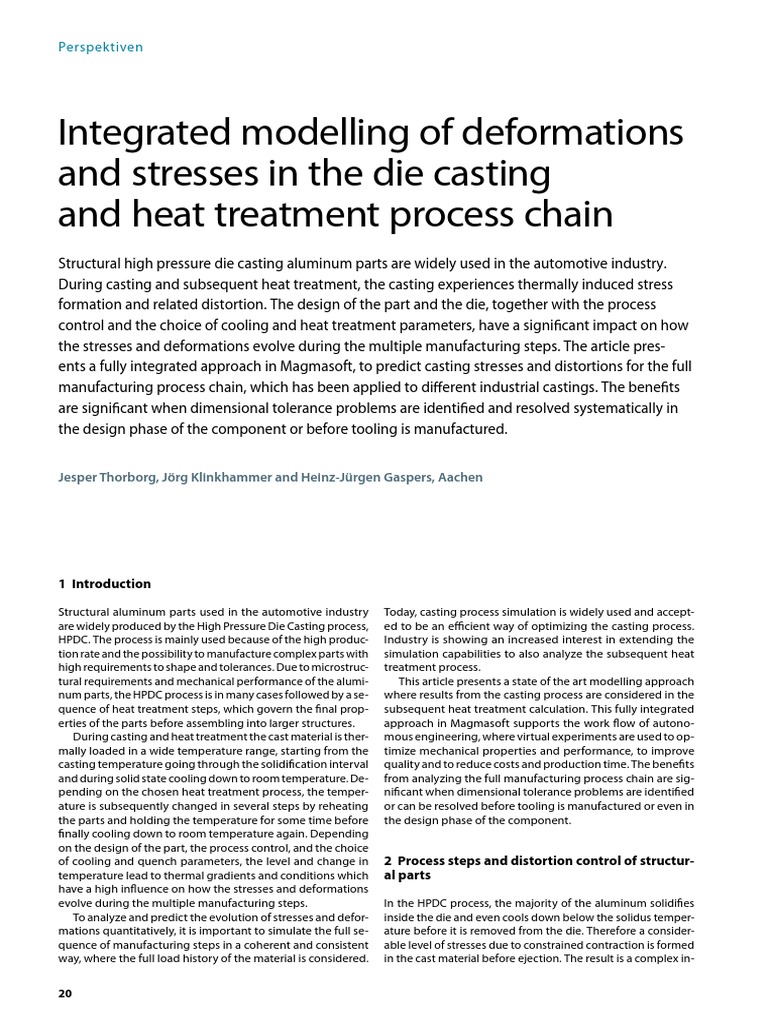 Integrated Modeling of Deformations and Stresses in the High Pressure ...