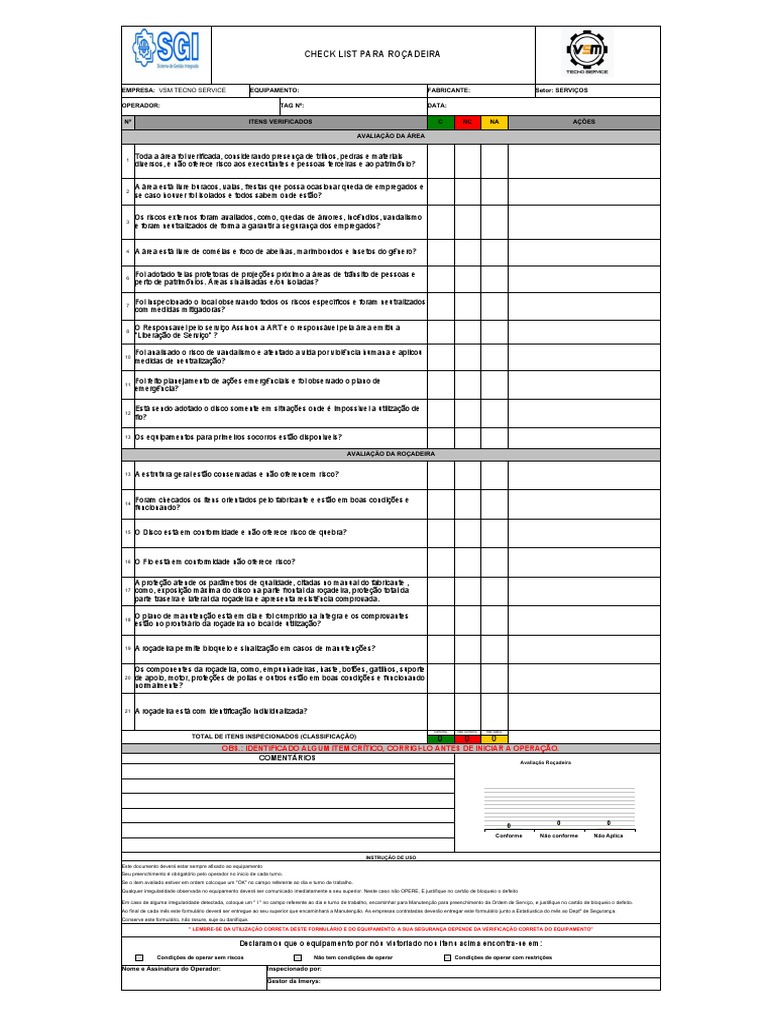 Check List Roçadeira 2023 | PDF