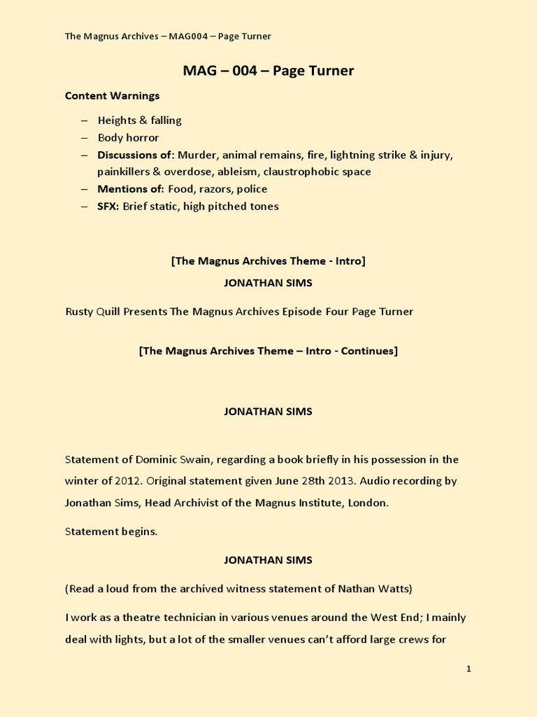 MAG 004 - Page Turner - Transcript Re-Formatted | PDF | Books | Bookbinding