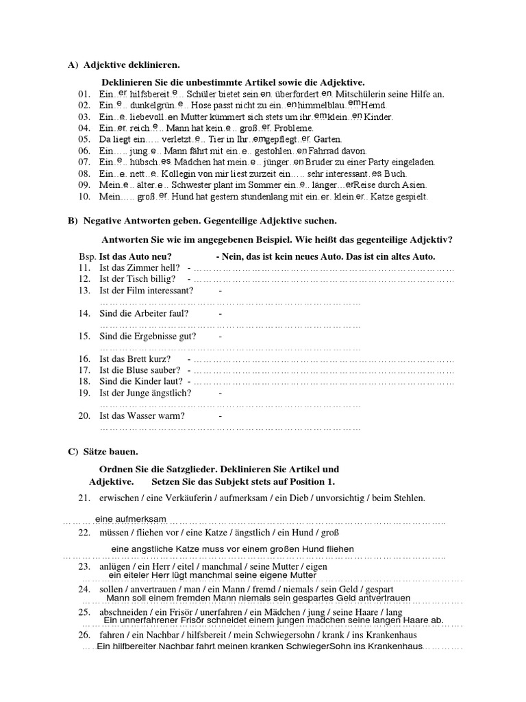 Übungen Adjektivdeklination | PDF
