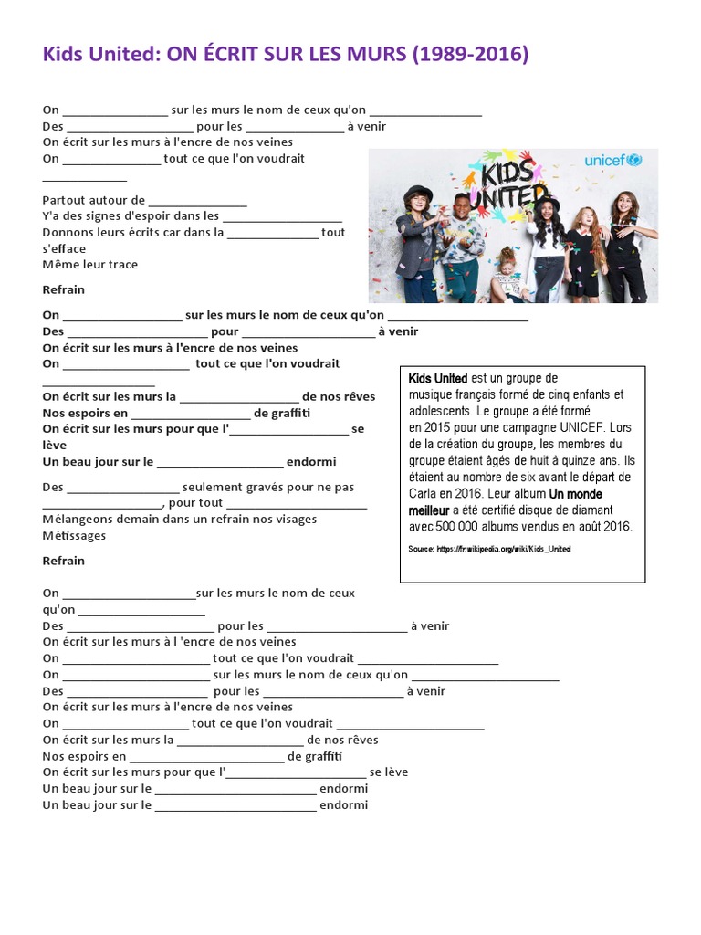 Kids United : On écrit sur les murs | PDF | Albums | Industrie de la ...