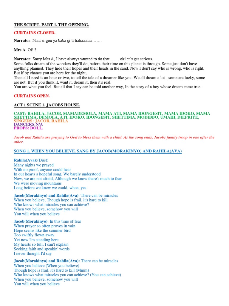 Curtains Closed.: The Script. Part 1. The Opening | PDF | Jacob | Dream