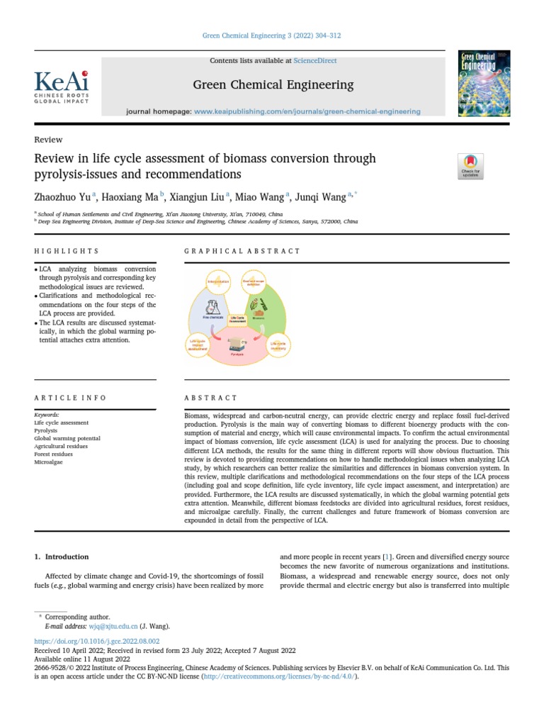 2022 - Review in Life Cycle Assessment of Biomass Conversion Through Pyrolysis | PDF | Life ...