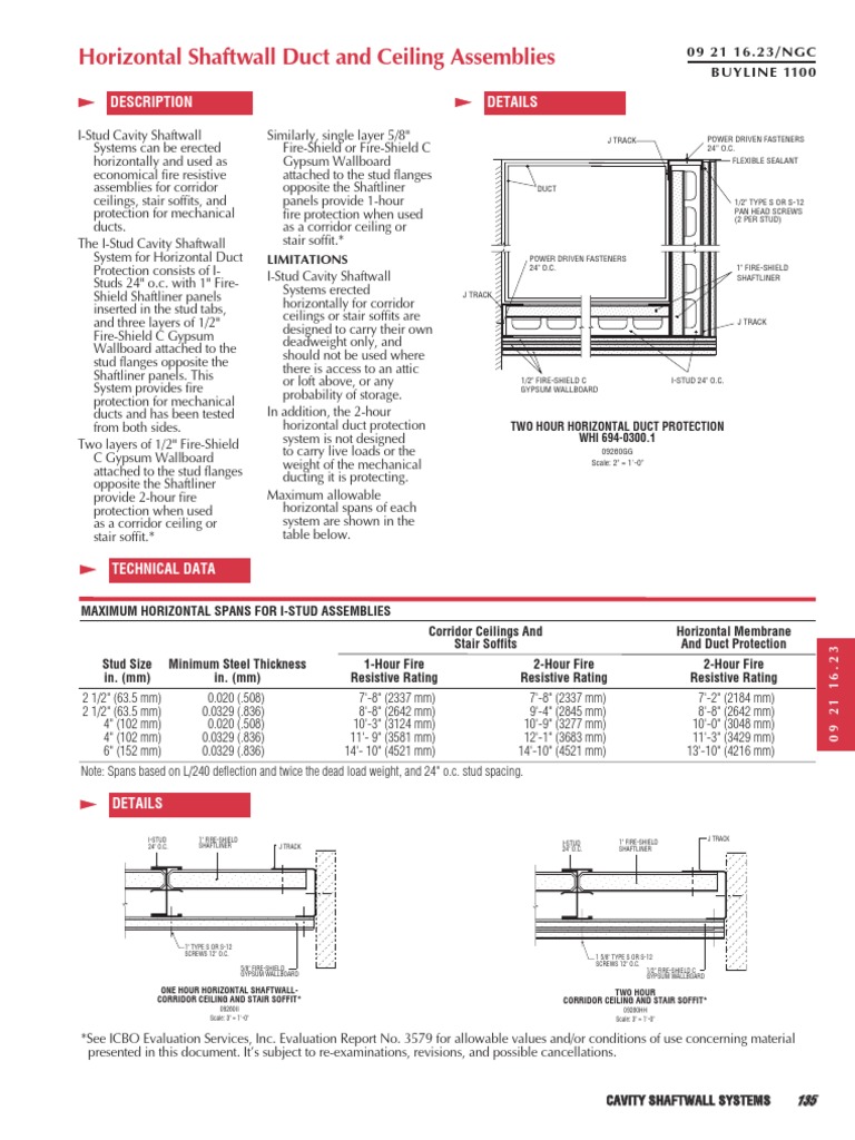 Horizontal Shaftwall Duct and Ceiling Assemblies: Description Details ...