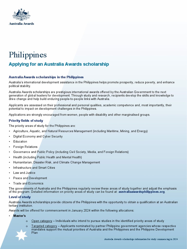Australia Awards Philippines Information For Intake Pdf Australia