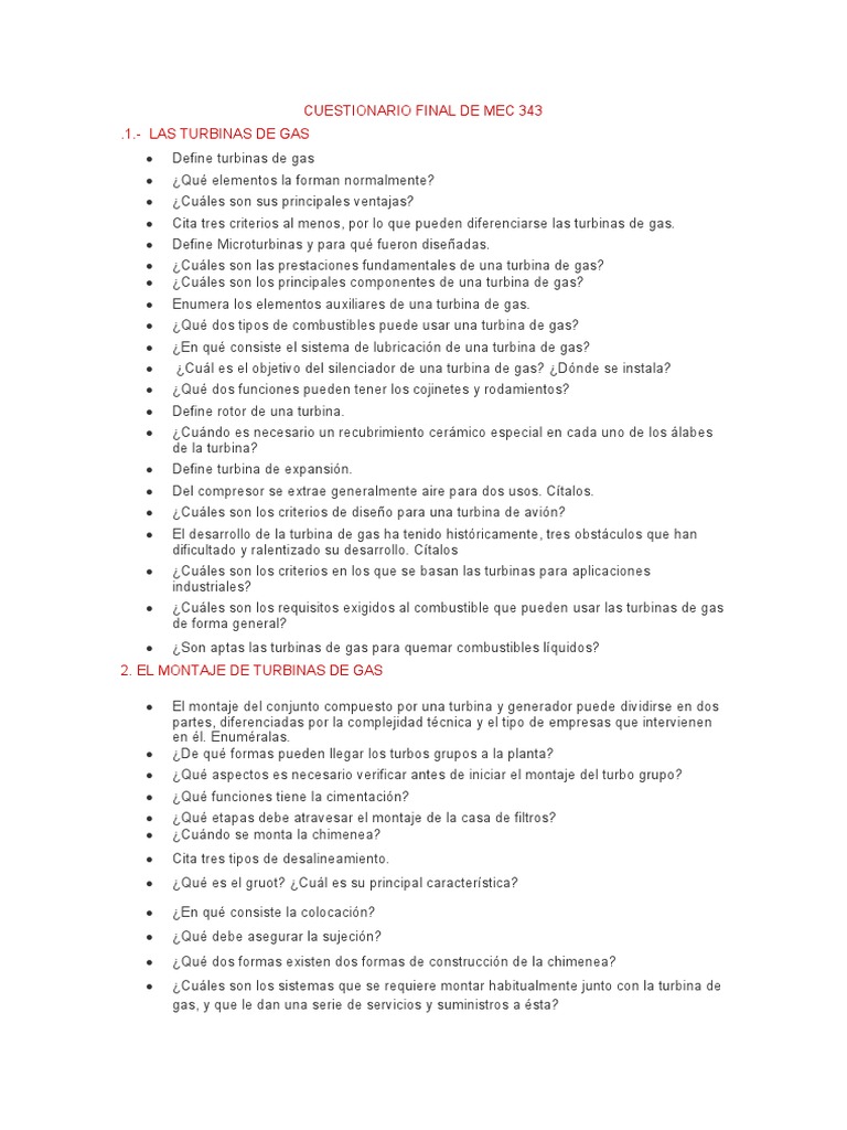 Cuestionario de Mec 343 | PDF | Rodamiento (Mecánico) | Turbina