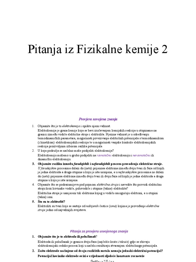 Pitanja Iz Fizikalne Kemije 2 | PDF