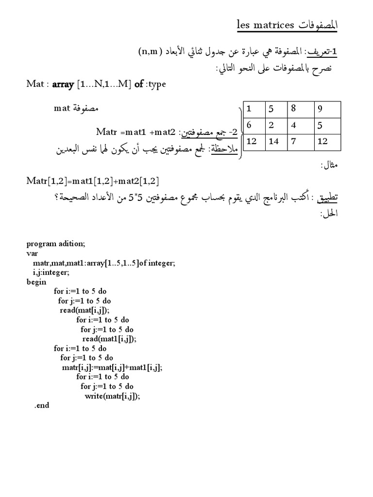 المصفوفات les matrices | PDF