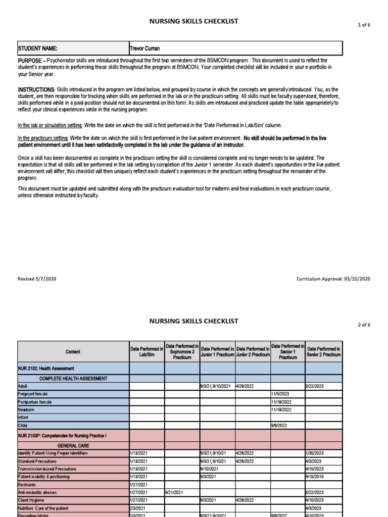 2020 Nursing Checklist | PDF | Intravenous Therapy | Nursing