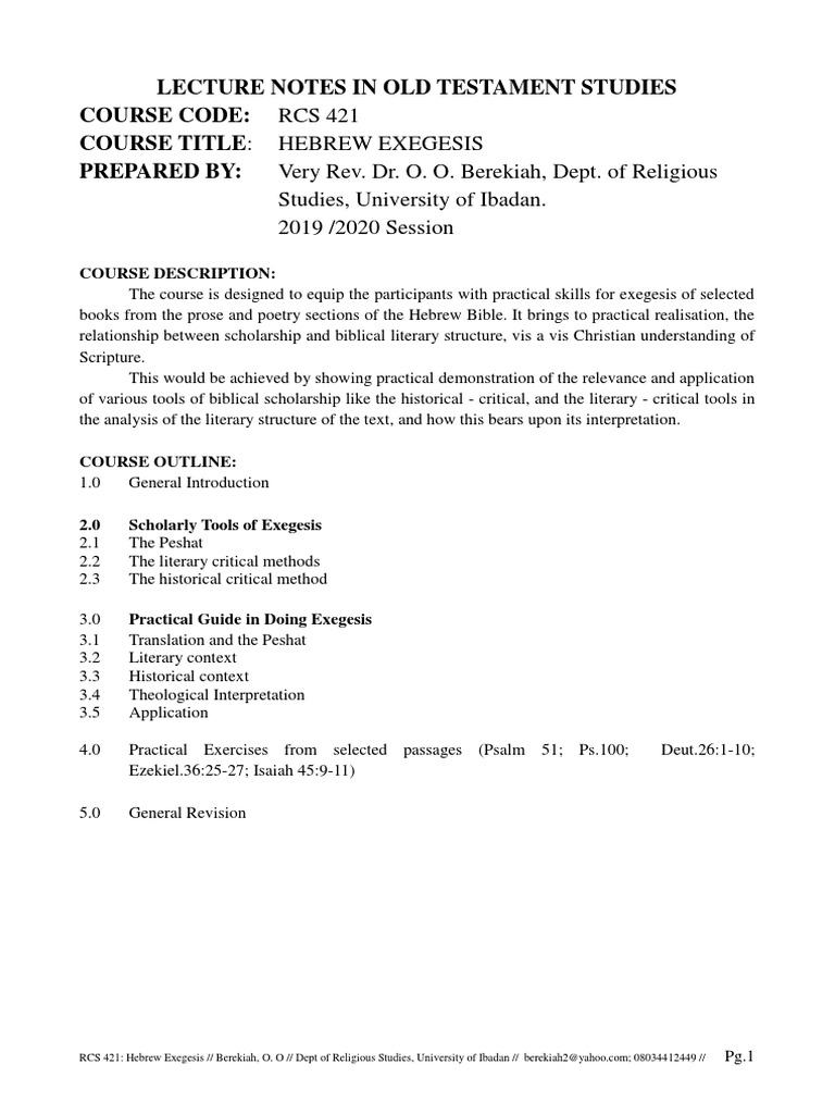 RCS 421 Heb Exegesis STD Matl 2020 | PDF | Exegesis | Bible