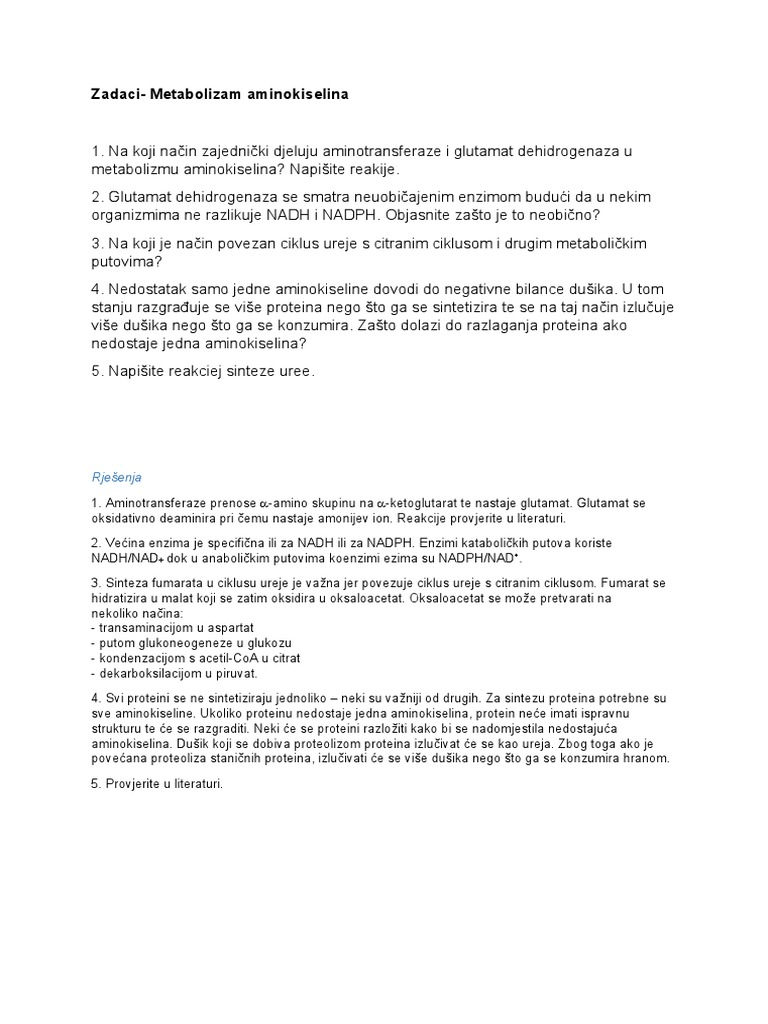 Zadaci Aminokiseline | PDF