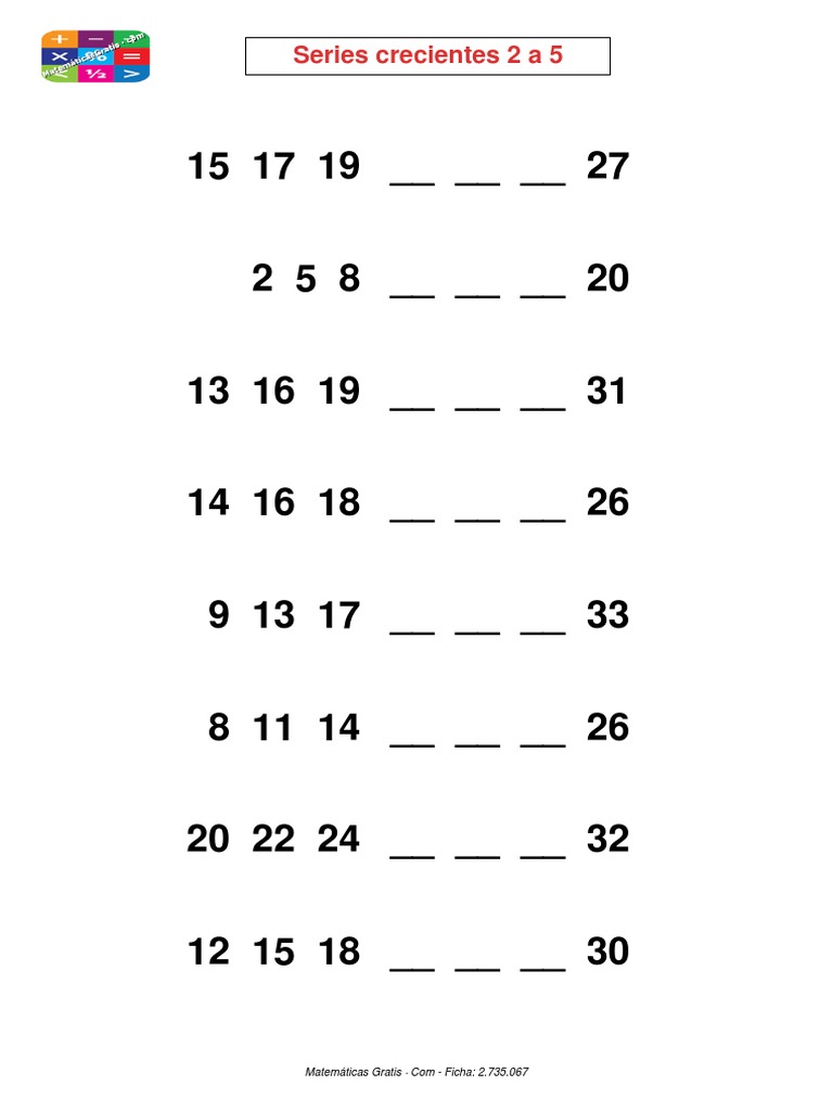 Series Crecientes 2 A 5: Matemáticas Gratis Com - Ficha: 2.735.067 | PDF