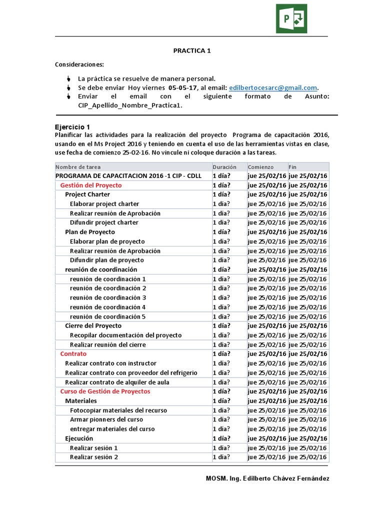 PRACTICA 1 - Ms Project 2016 | PDF | Informática