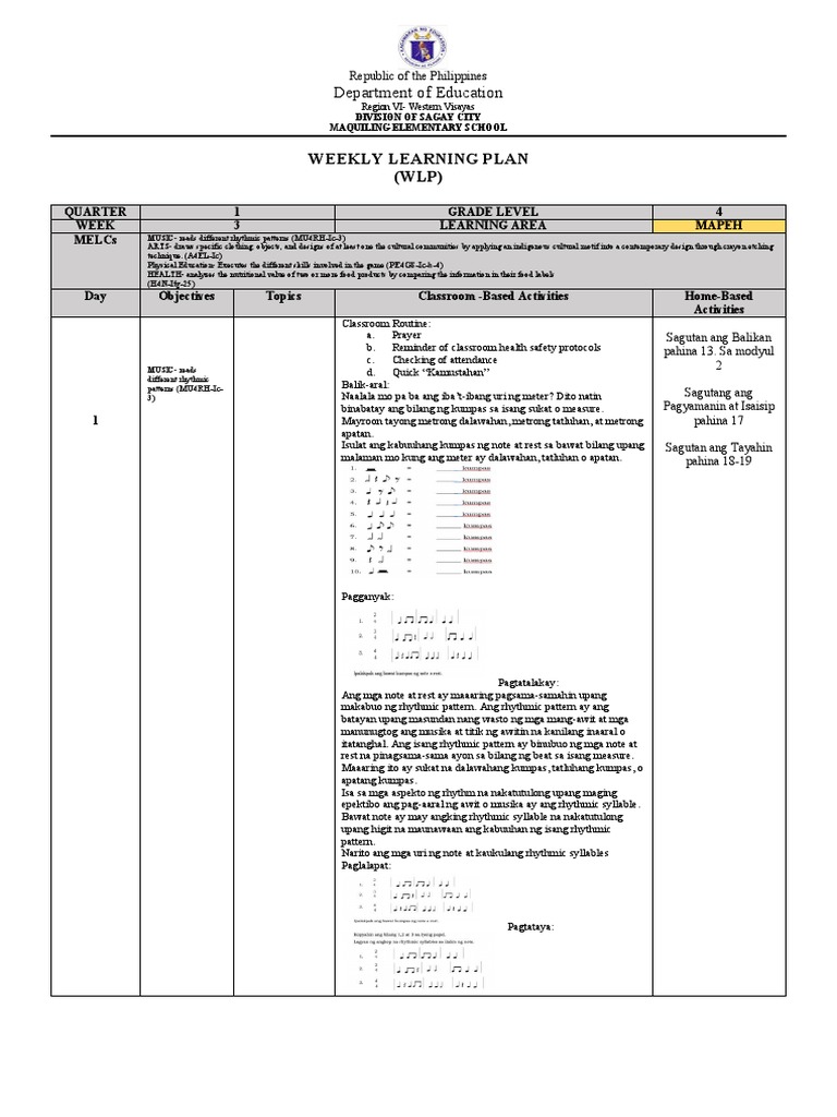 Weekly Learning Plan (WLP) : Department of Education | PDF