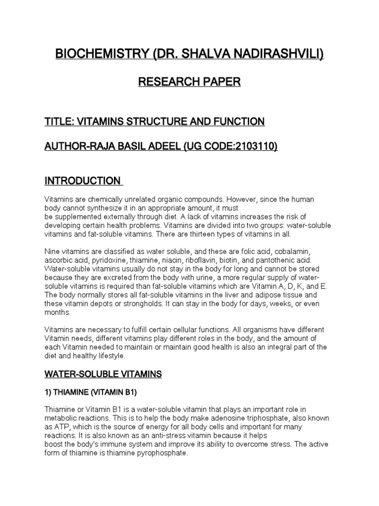 Biochemistry Research Paper Vitamins | PDF | Vitamin B12 | Vitamin
